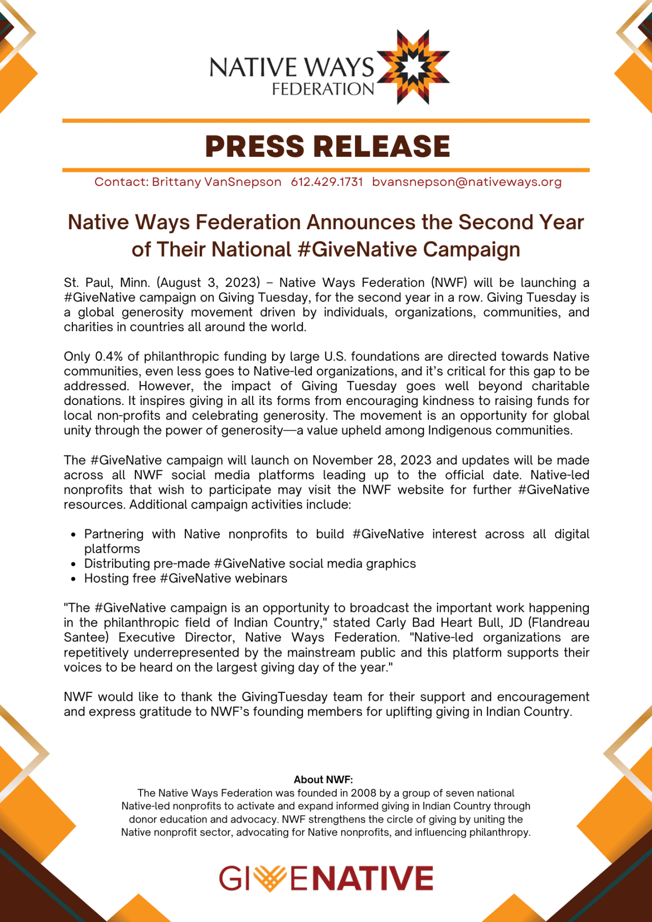 Native Ways Federation Announces the Second Year of Their National # ...